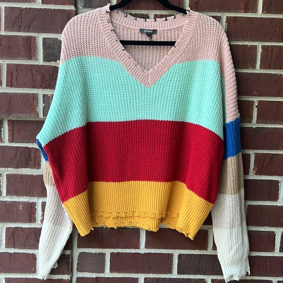 &merci | Sweaters | Merci Color Block Long Sleeve Sweater With A A Raw ...